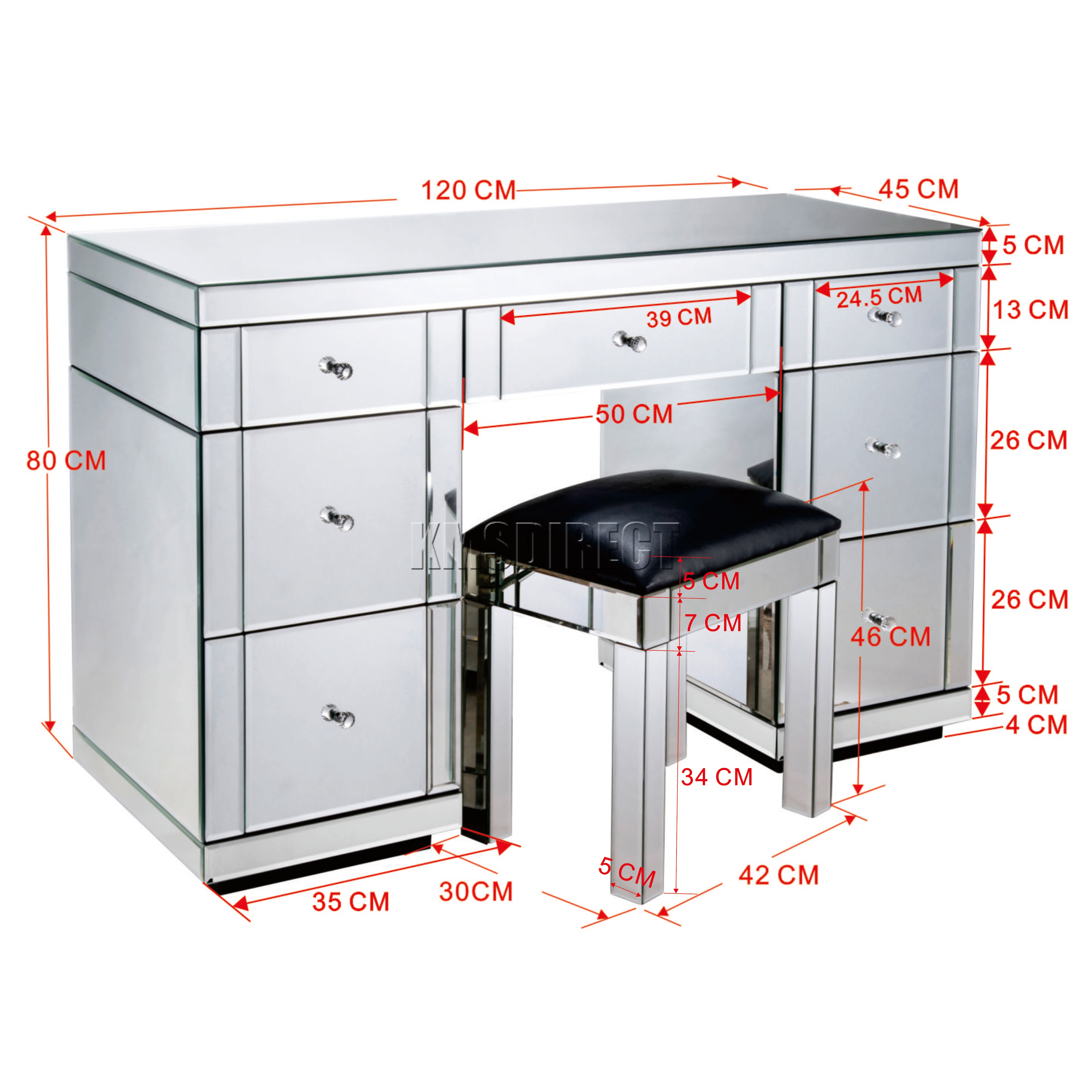 WestWood Mirrored Furniture Glass Dressing Table With Drawer Console WestWood Mirrored Furniture Glass Dressing Table With Drawer Console