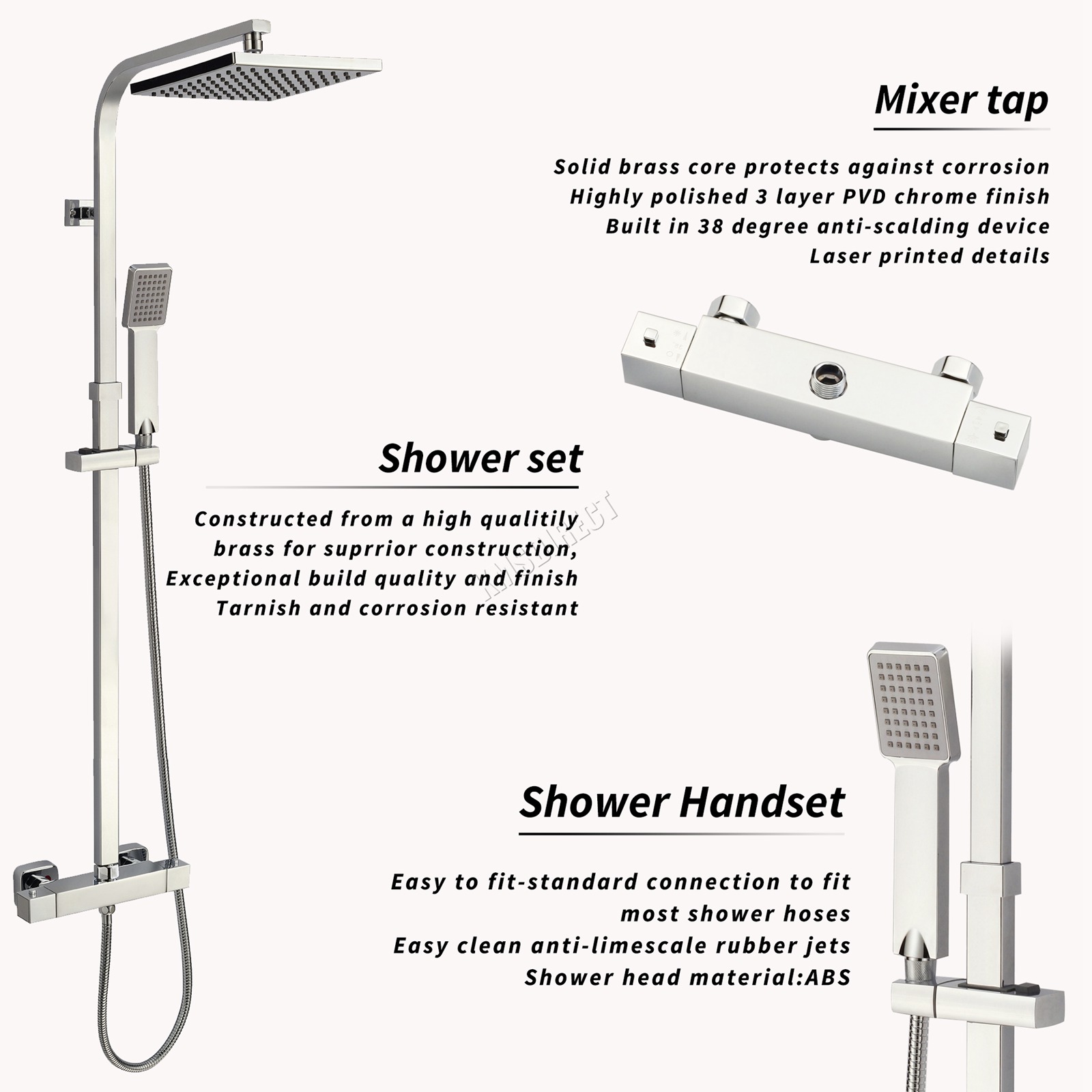 Fixed Showerheads Foxhunter Modern Bathroom Mixer Shower Set Twin Head