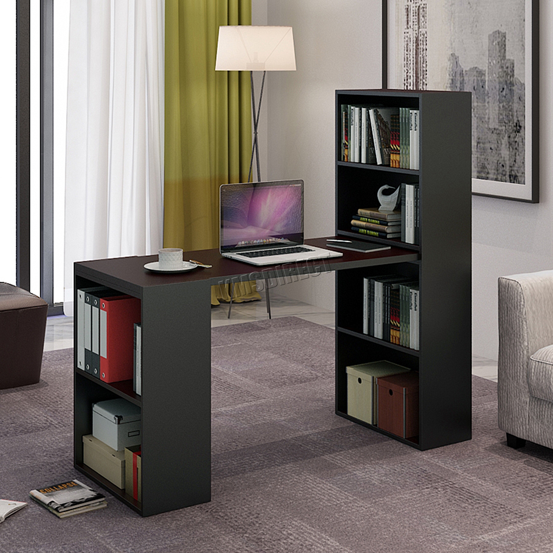 FoxHunter Multifunction Computer Desk 2 Large Shelves Home Office Study ...