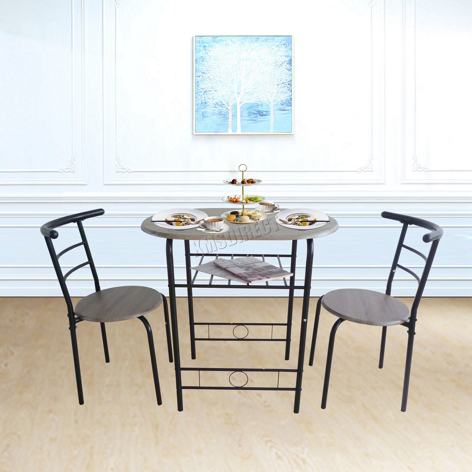 WestWood Compact Dining Table Breakfast Bar 2 Chair Set Metal MDF ...