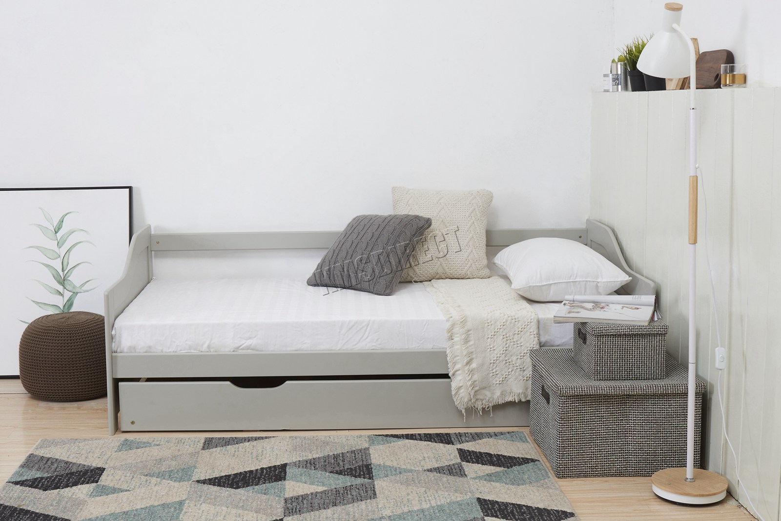 WestWood Grey Single 3ft Day Bed with Trundle Guest Solid Wood Frame ...