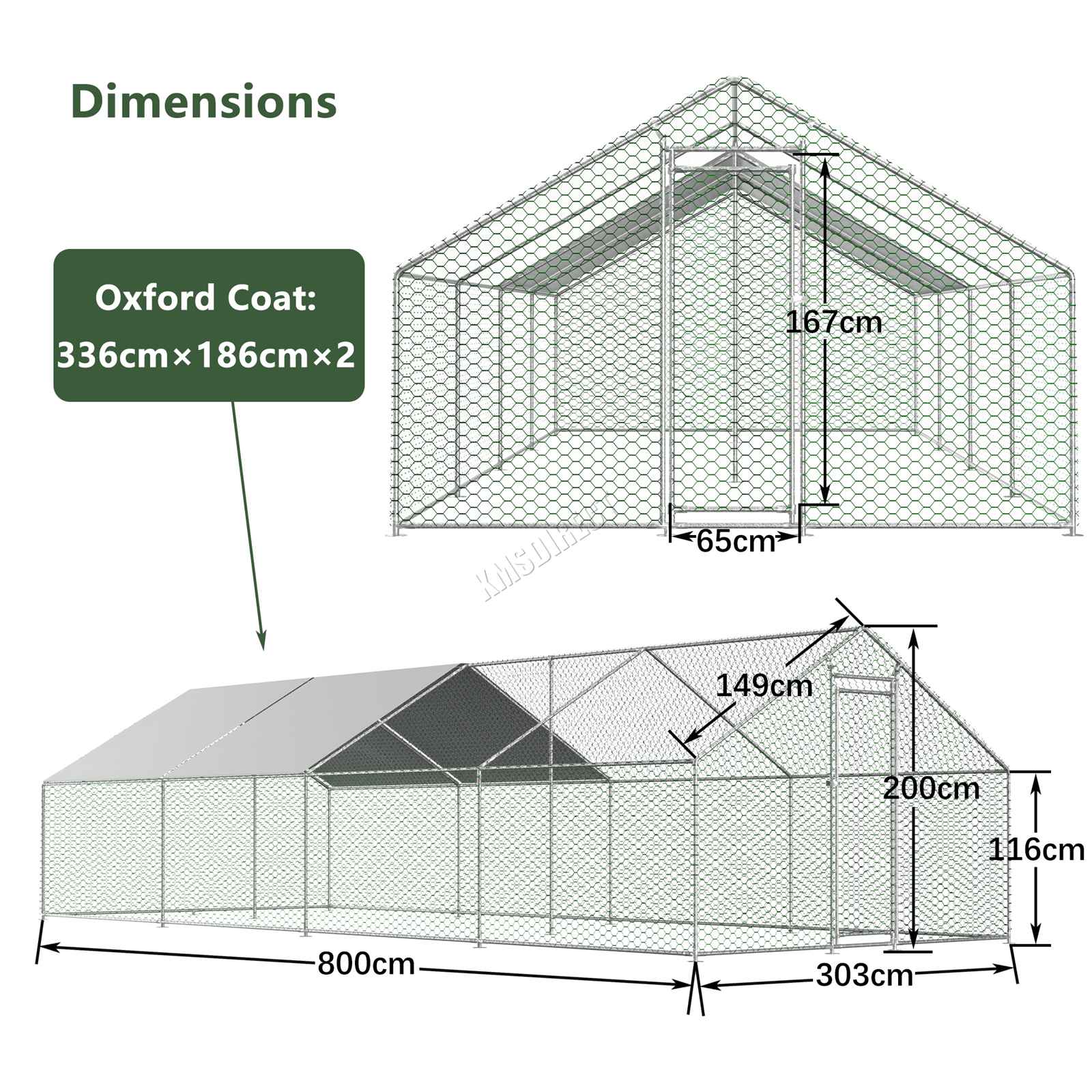 Large Chicken Coop FoxHunter Cage 1X1+2M CRC06 Metal Hammered Silver ...