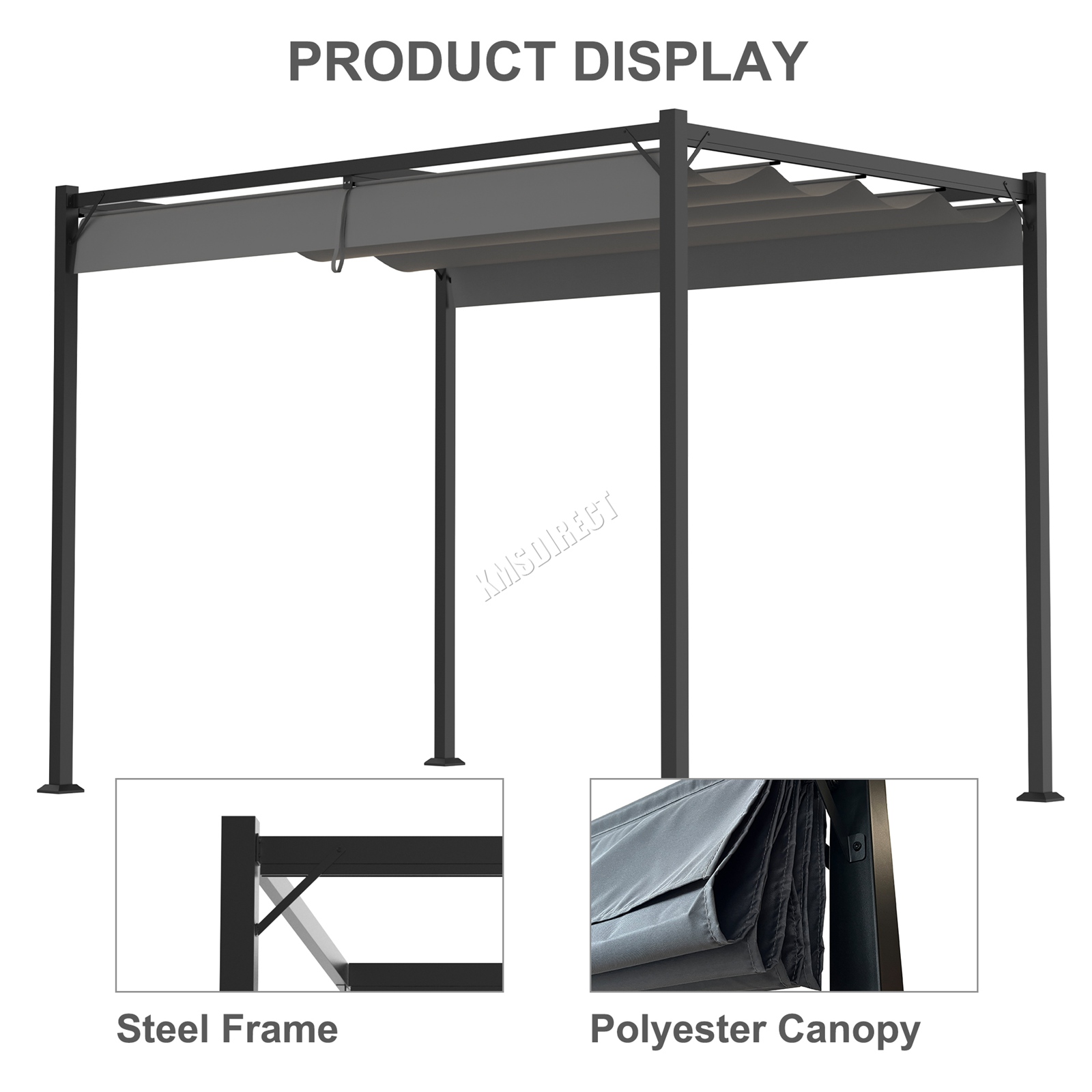 BIRCHTREE Steel Frame Pergola Garden Shade Retractable PE Canopy ...