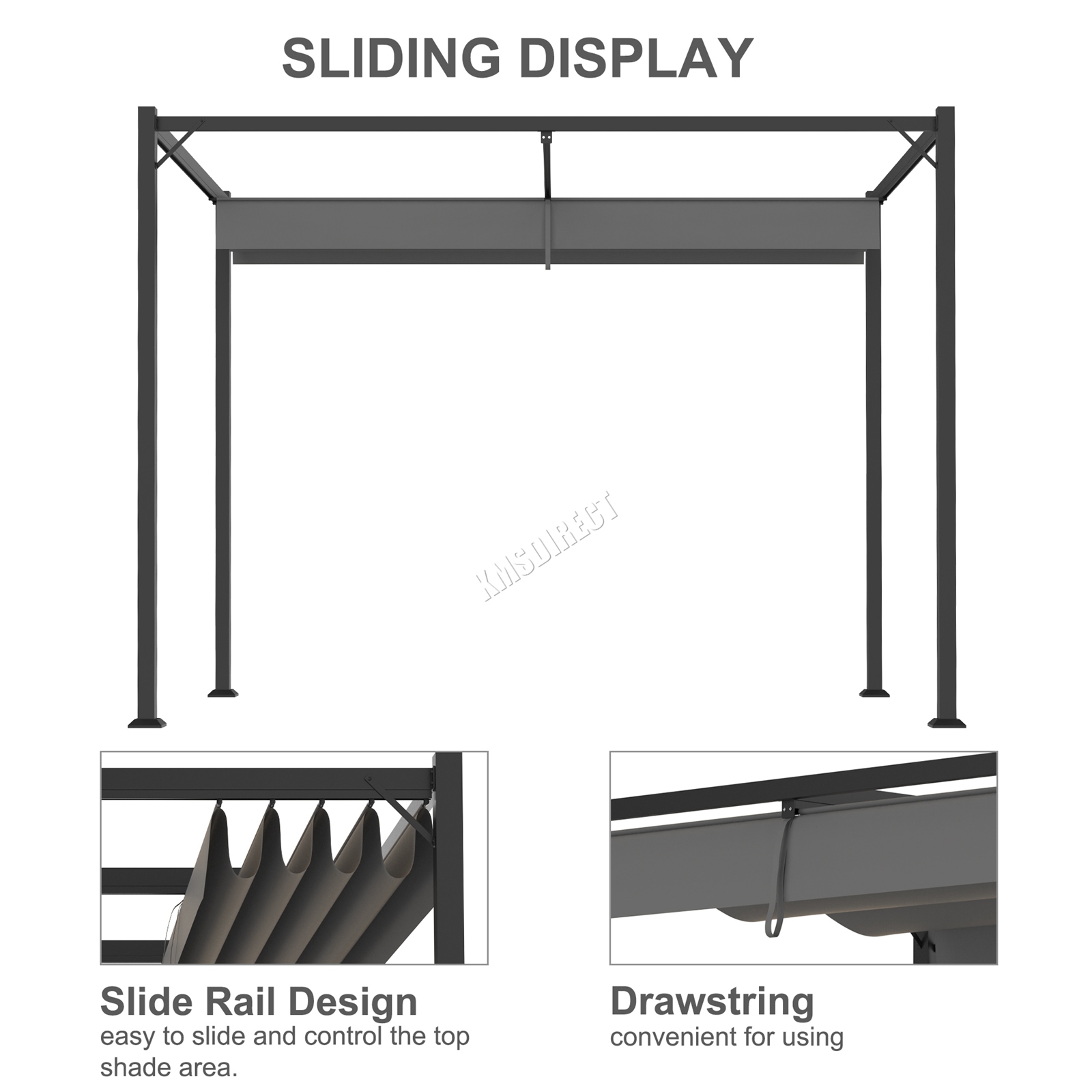 BIRCHTREE Steel Frame Pergola Garden Shade Retractable PE Canopy ...