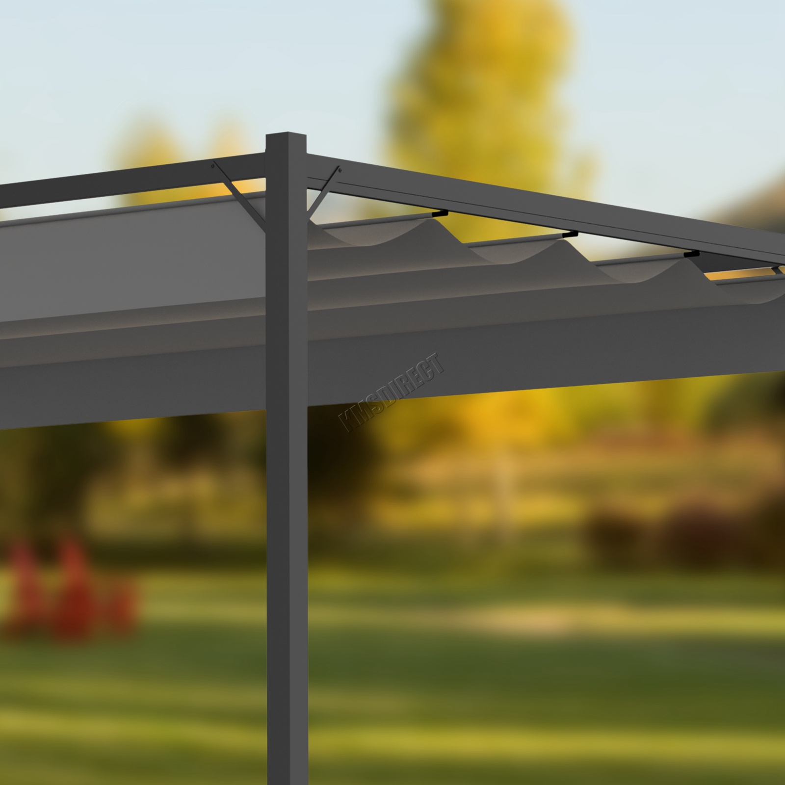 BIRCHTREE Steel Frame Pergola Garden Shade Retractable PE Canopy ...