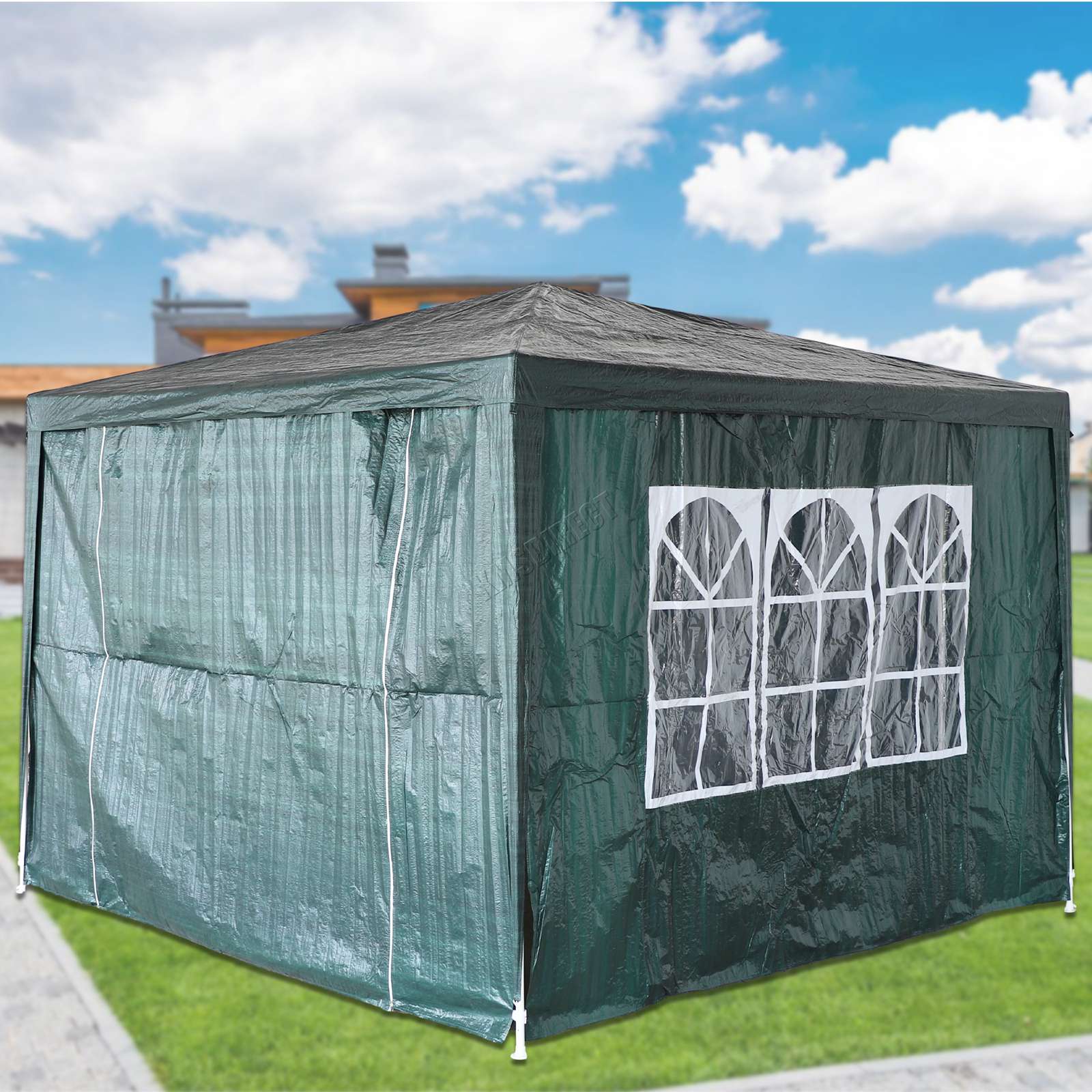 BIRCHTREE Gazebo PE 3x3m Garden Party Wedding Camping Tent With 4 Walls ...