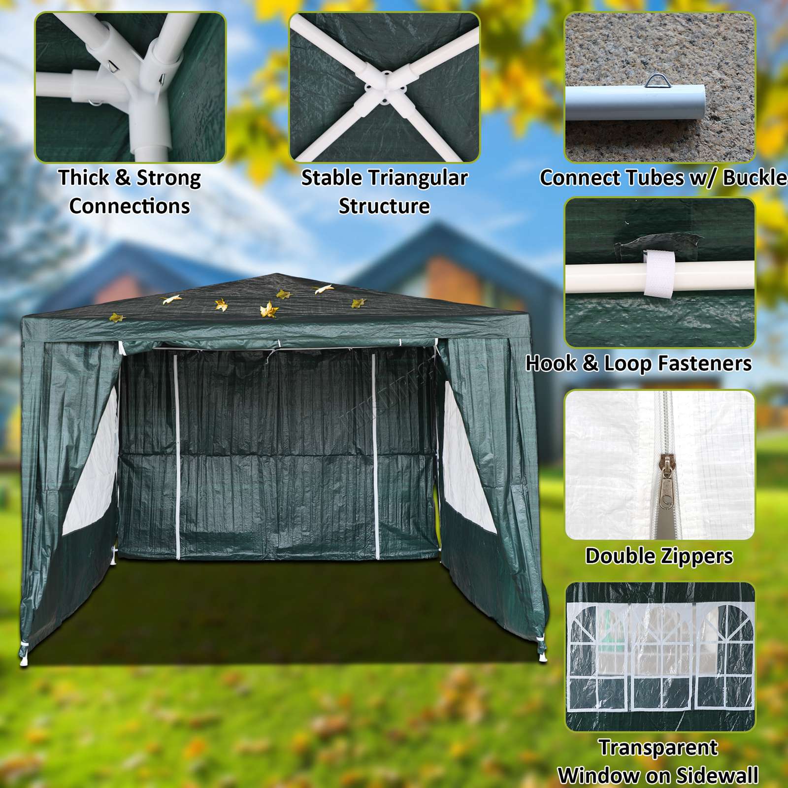 BIRCHTREE Gazebo PE 3x3m Garden Party Wedding Camping Tent With 4 Walls ...