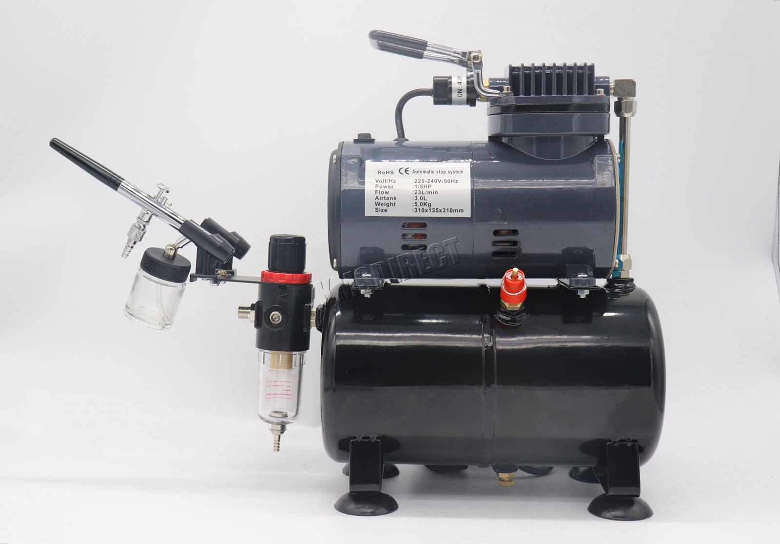 Switzer Double Action Airbrush Kit + Compressor With Tank AS186 Paint ...