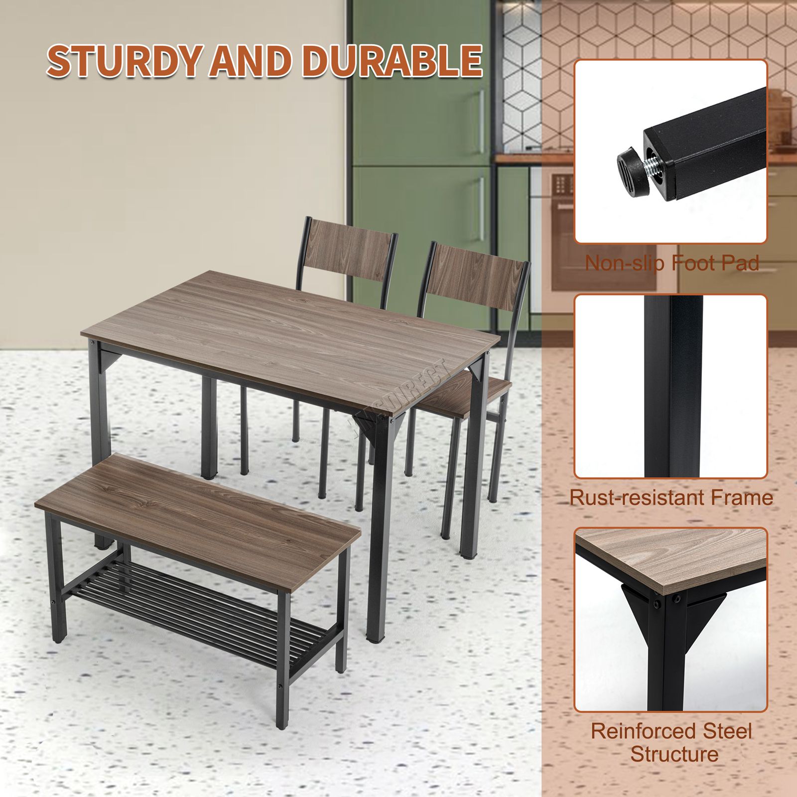 WestWood Compact Dining Table and 2 Chairs 1 Bench Set 4PCS Wooden ...