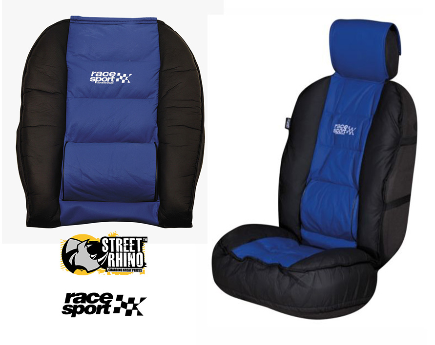 Mini Cooper Universal Race Sport Blue & Black Cushioned Front Seat ...