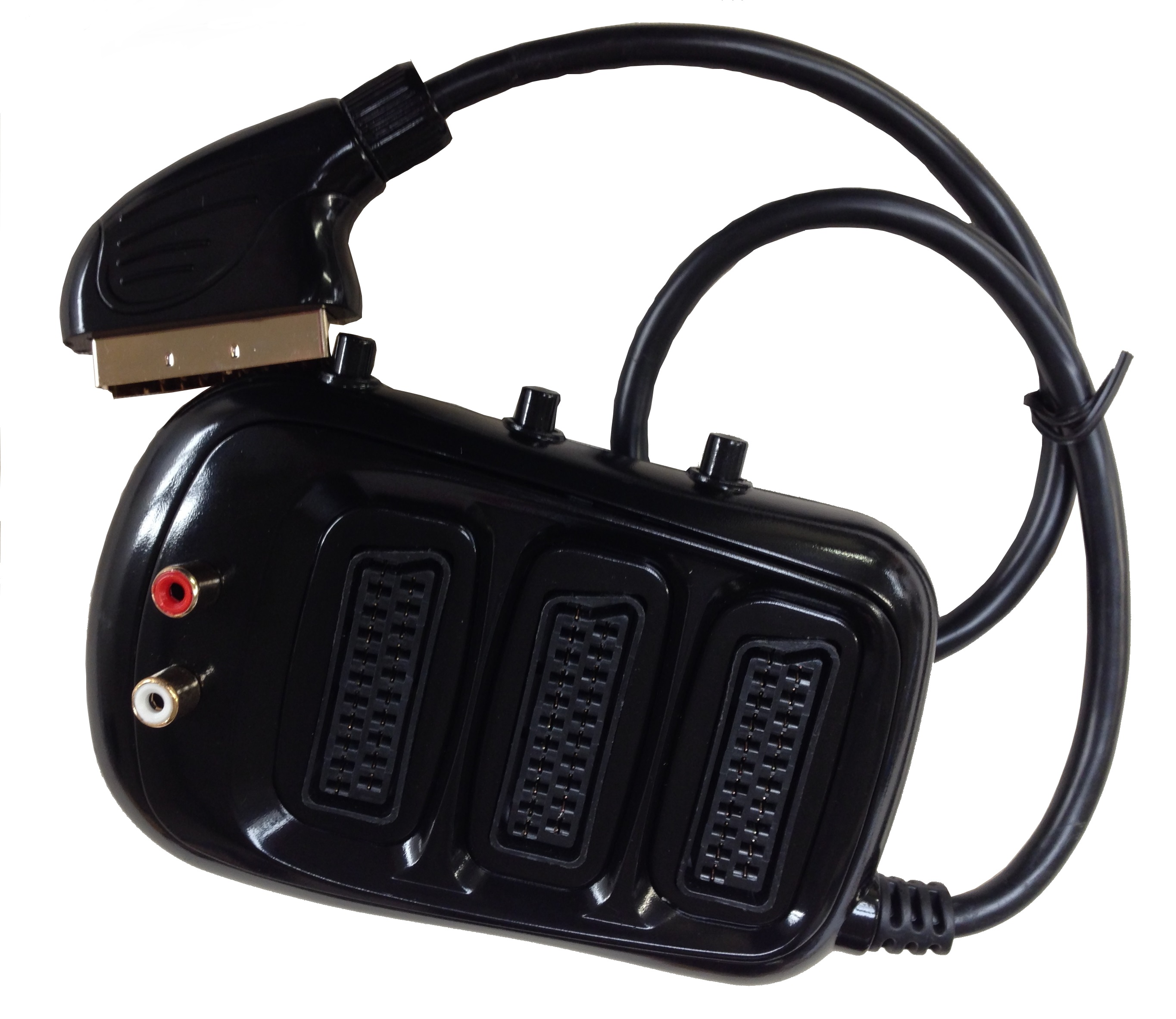 3 Way SCART Selector Splitter Adaptor Switch Box w/ Phono RCA Output ...