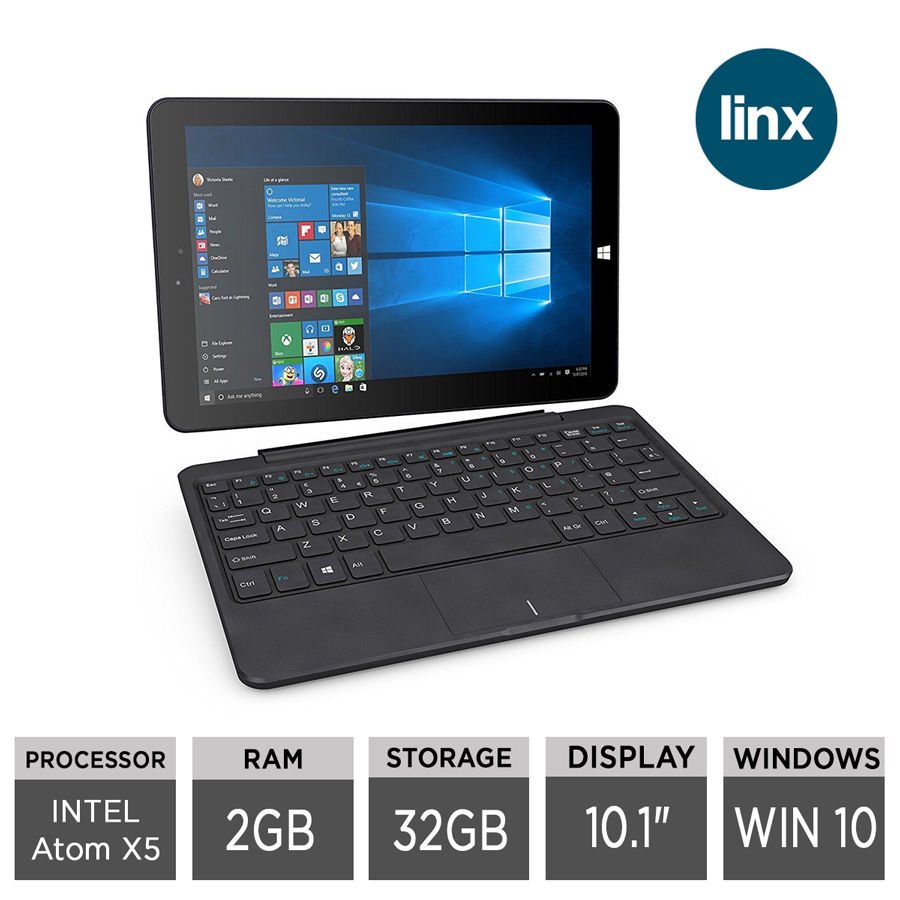 Linx 1020- 10.1" 2 in 1 Laptop Tablet PC with Keyboard Intel Atom, 2GB ...