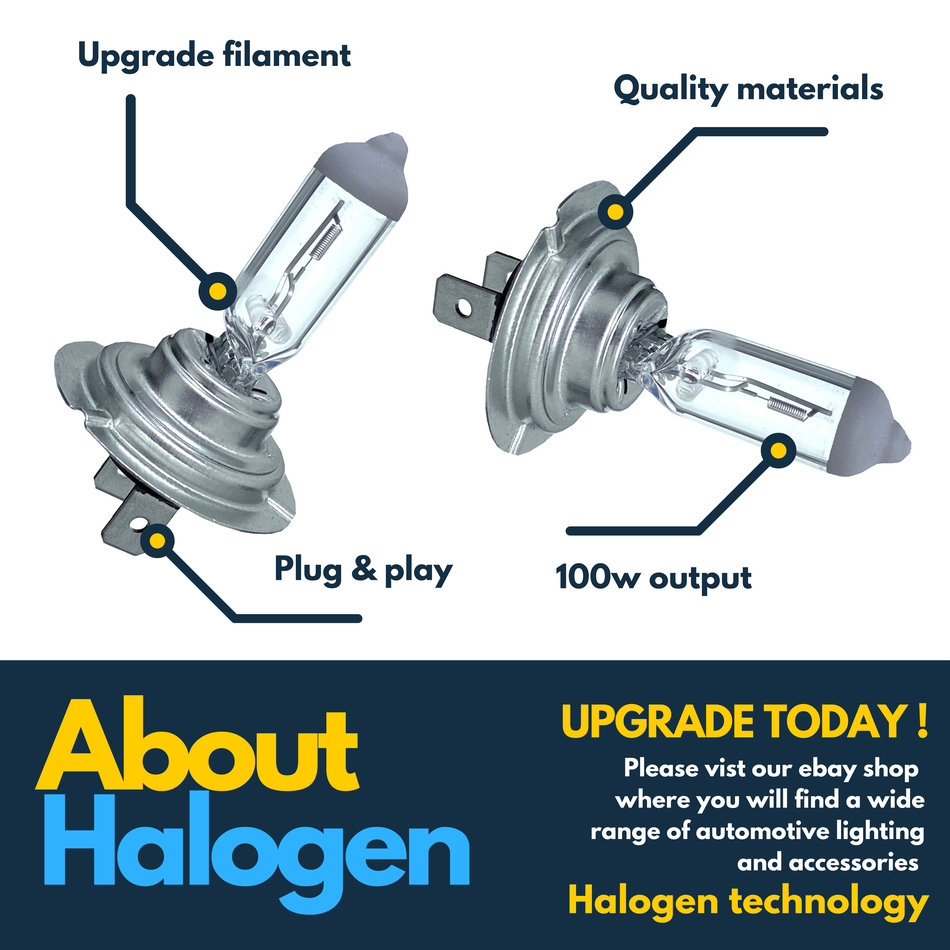 2x H7 Halogen Bulbs 100w Clear Upgrade Super Light Bulb High Low Beam ...