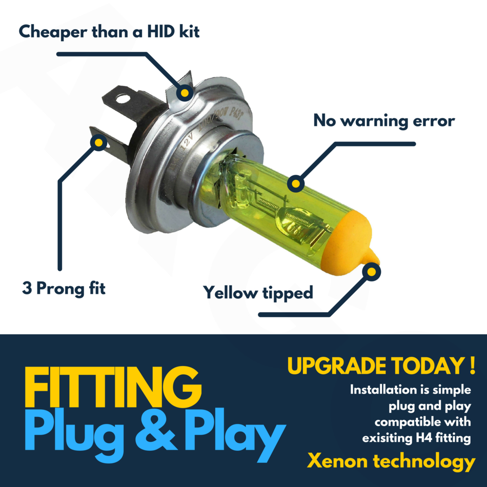 H4 Amber Xenon Yellow Headlight Bulbs 12v 100w P43t Halogen 472 Super ...