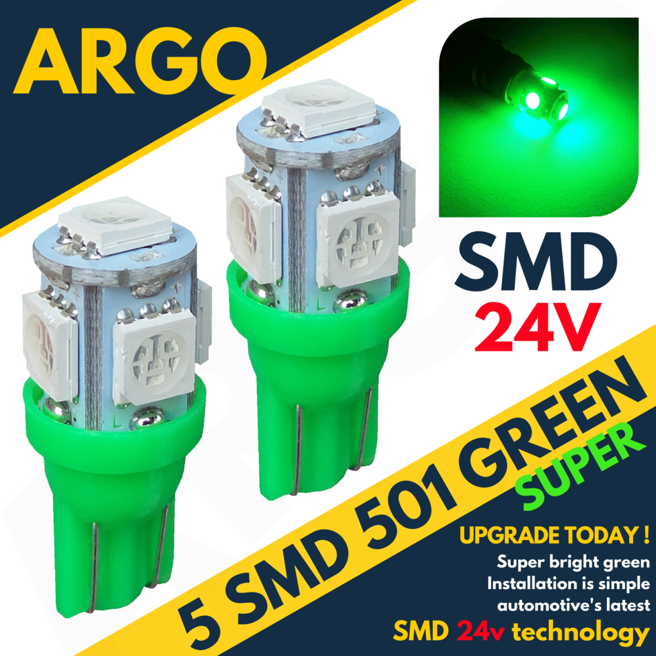 24v Side Light 507 501 W5W 5 SMD Led Green Hella Spot Capless Bulbs HGV ...
