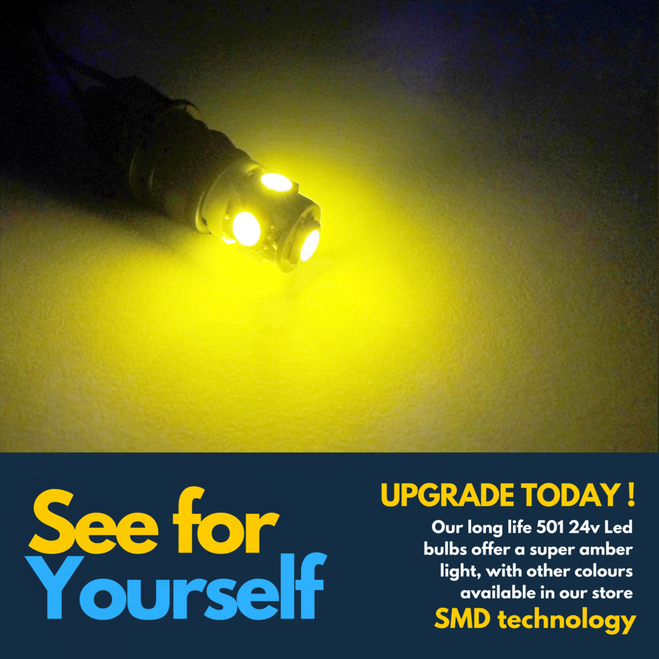 24v Side Light 507 501 W5W 5 SMD Led Amber Hella Spot Capless Bulbs HGV ...