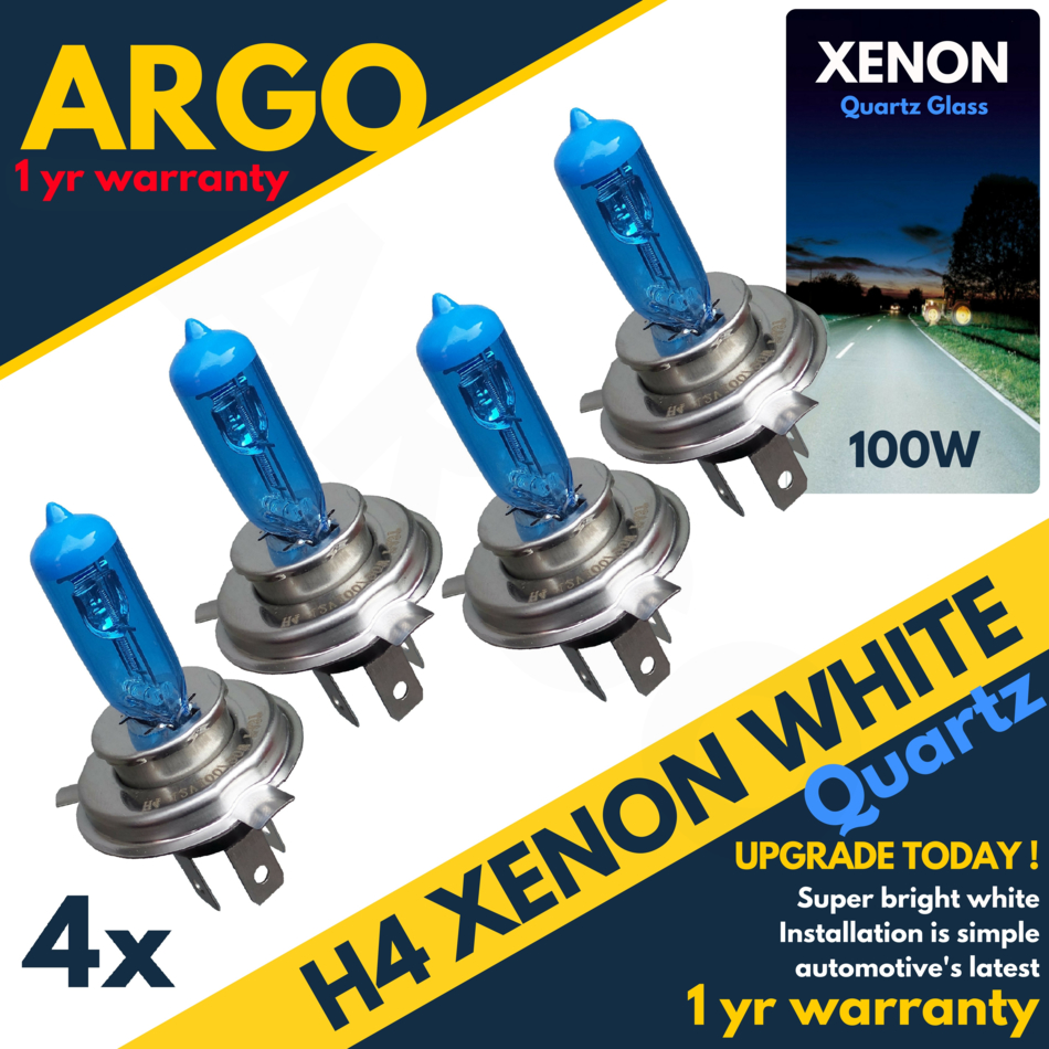 4x H4 100w Xenon White Super 472 Light Blue Headlight Bulbs P43t Globes ...