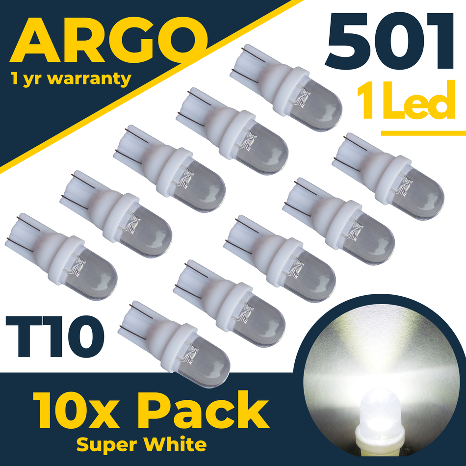 10x T10 501 Led White W5w Car Side Light Bulbs Number Plate Interior ...