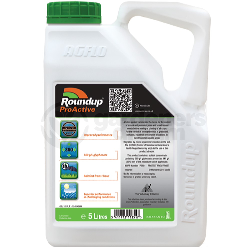 1 X 5L ROUNDUP PROACTIVE 360 STRONG PROFESSIONAL GLYPHOSATE WEEDKILLER ...