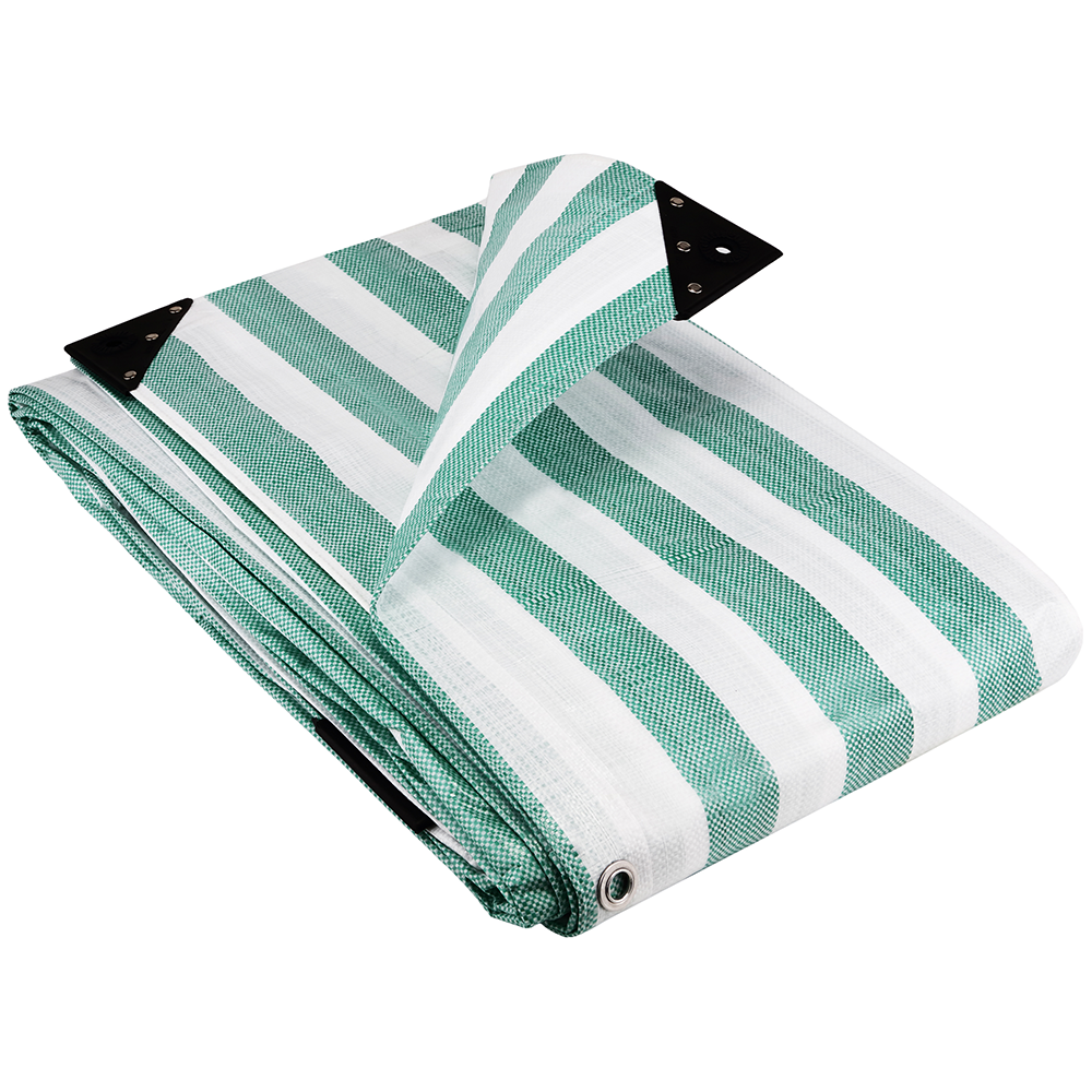 GroundMaster 170gsm Green/White Striped Tarpaulin Heavy Duty Market ...