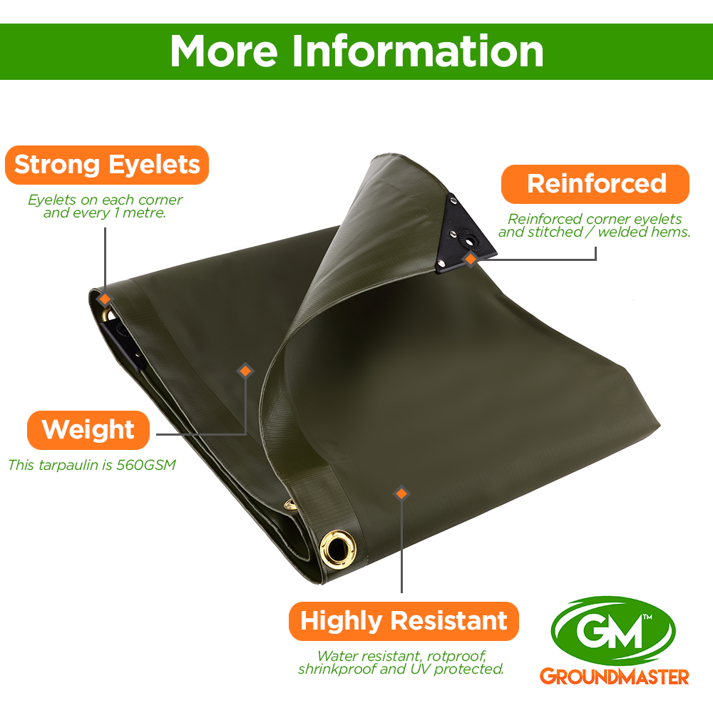 GroundMaster 560gsm Olive Green PVC Tarpaulin Heavy Duty Waterproof ...