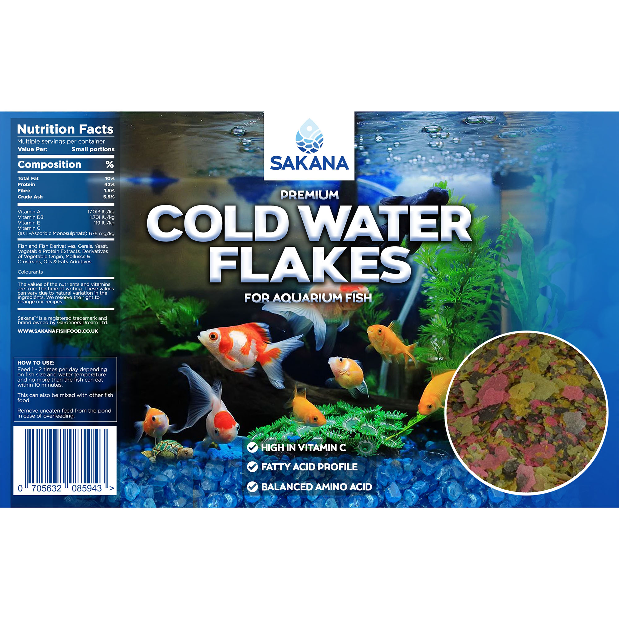Sakana Premium Fish Flakes Protein Rich Balanced Cold Water Aquarium ...