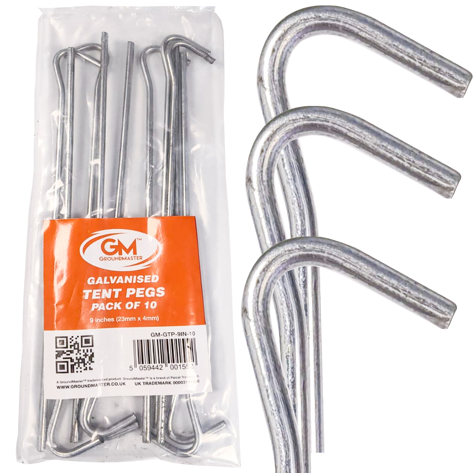 GroundMaster Tent Pegs 9" Heavy Duty Sturdy & Robust Galvanised Ground ...