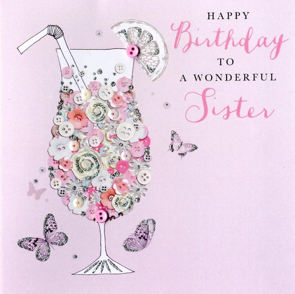 Wonderful Sister Birthday Buttoned Up Greeting Card Cards