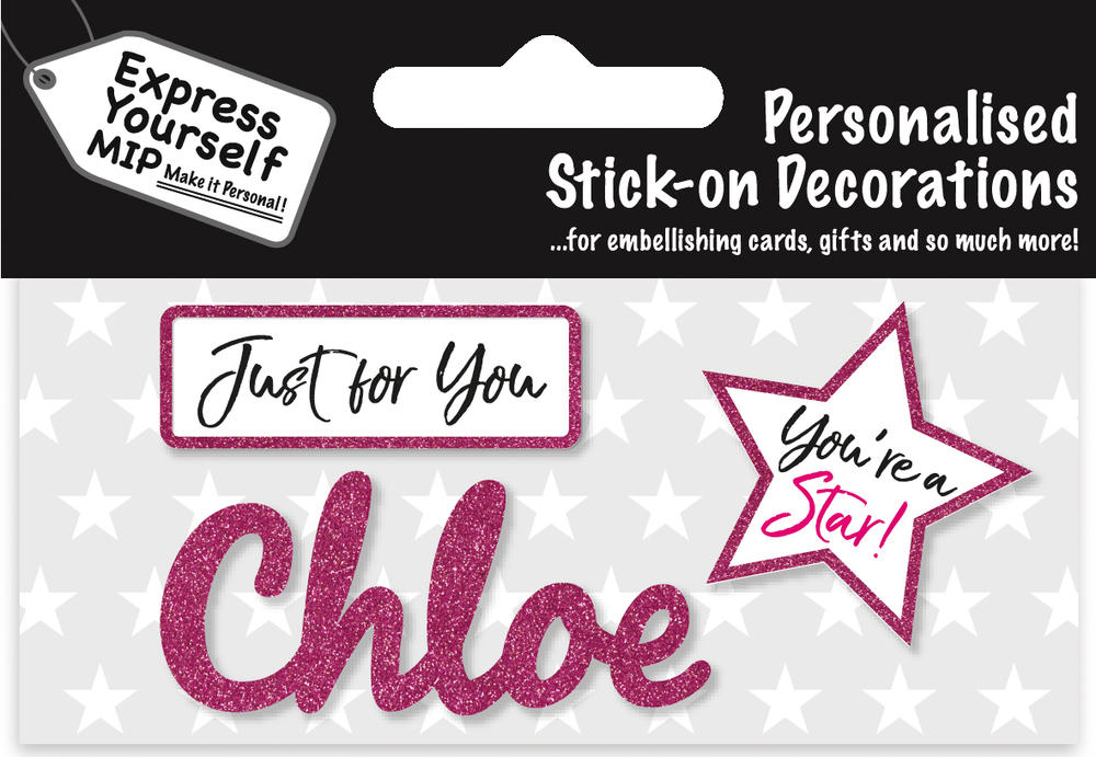 Chloe Pink Name Sticker DIY Greeting Card Toppers | For Her