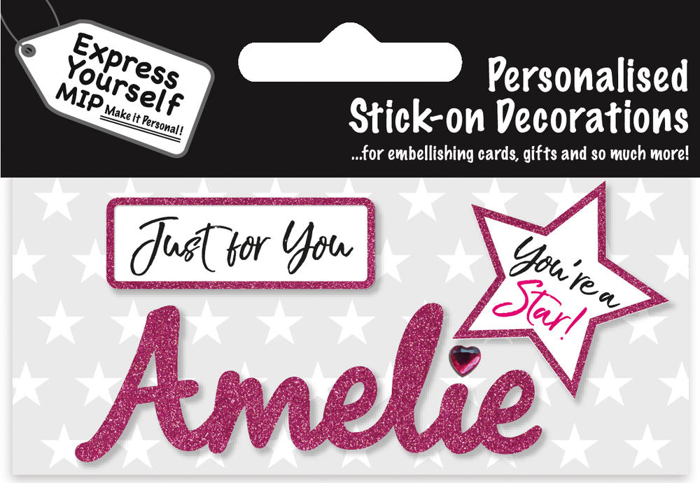 Amelie Pink Name Sticker DIY Greeting Card Toppers | For Her