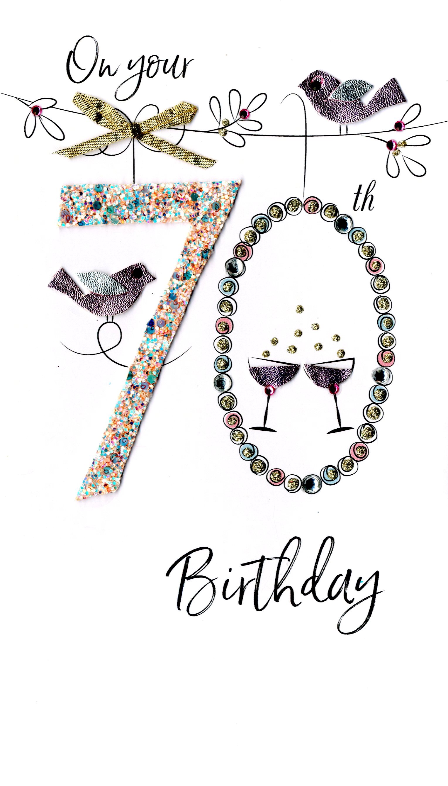 Gorgeous 70th Age 70 Birthday Greeting Card Hand Finished Champagne 