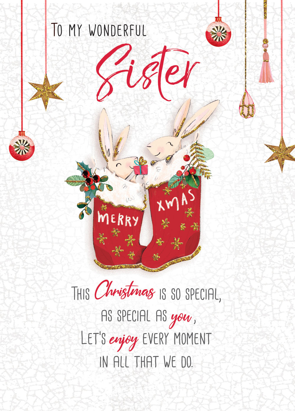 Wonderful Sister Embellished Christmas Card Cards