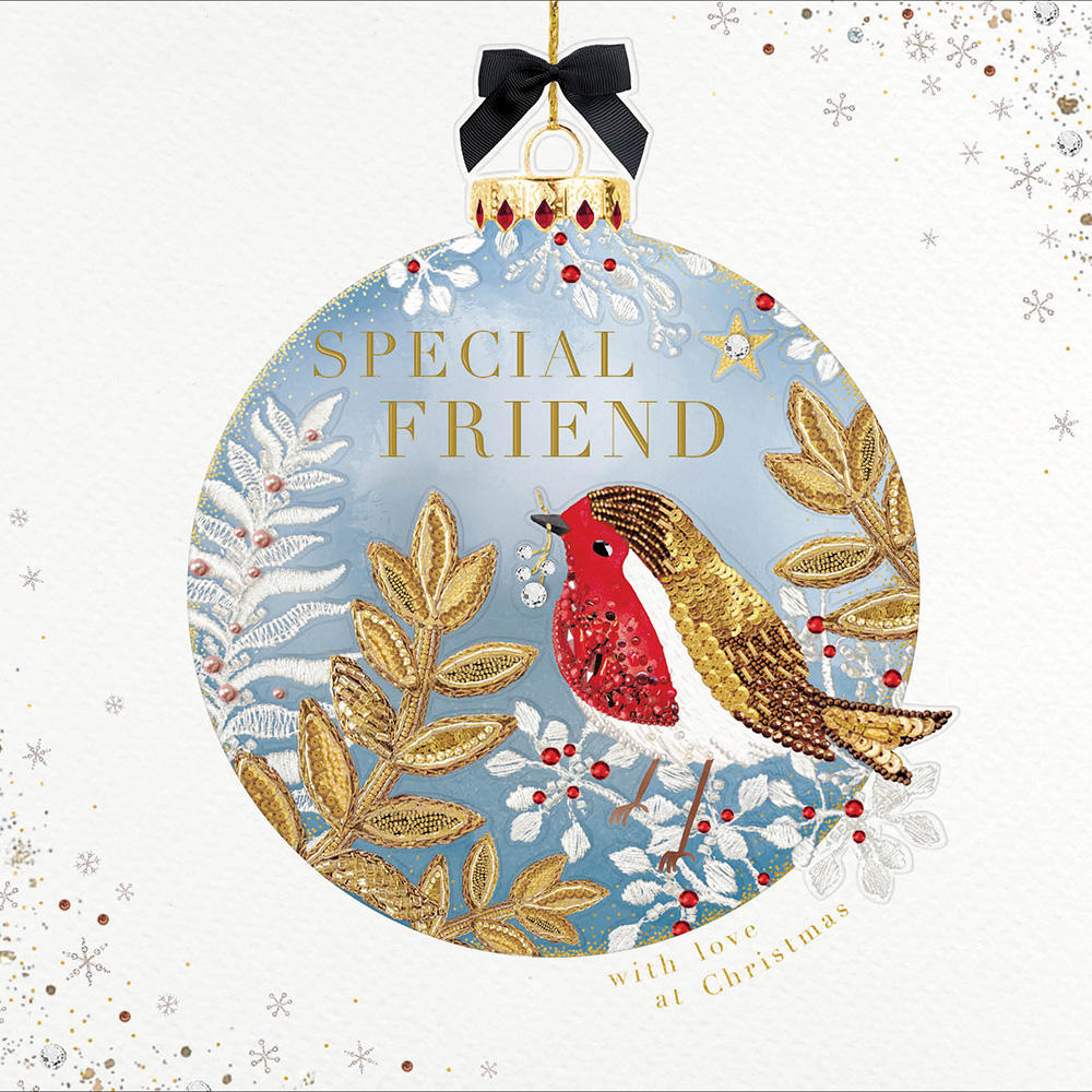 Special Friend Xmas Bauble Festive Robin Christmas Card Cards