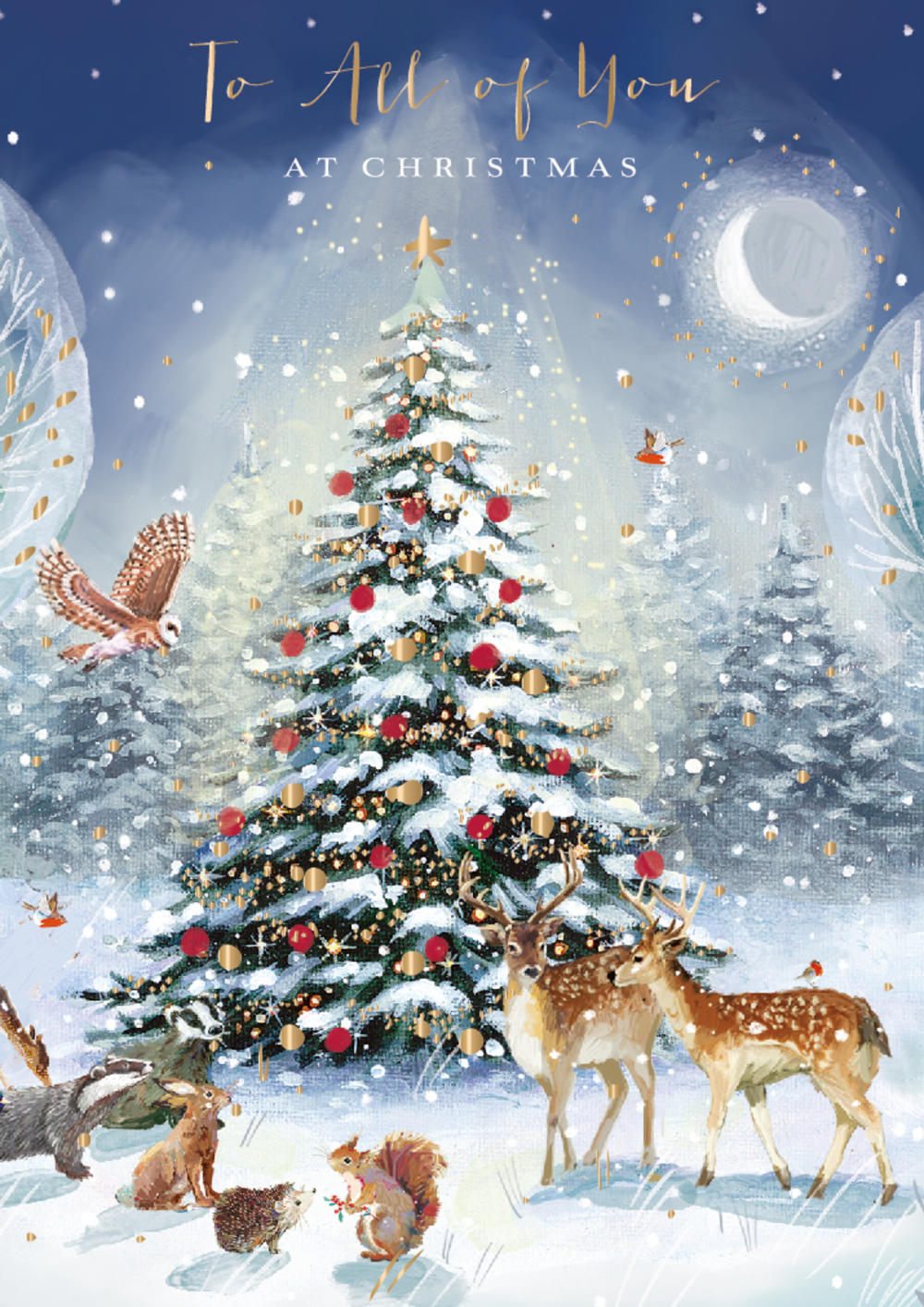 To All Of You Xmas Tree With Woodland Animals Christmas Card | Cards