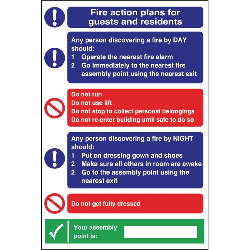 Fire Action Plan Sign For Guests Residents EBay
