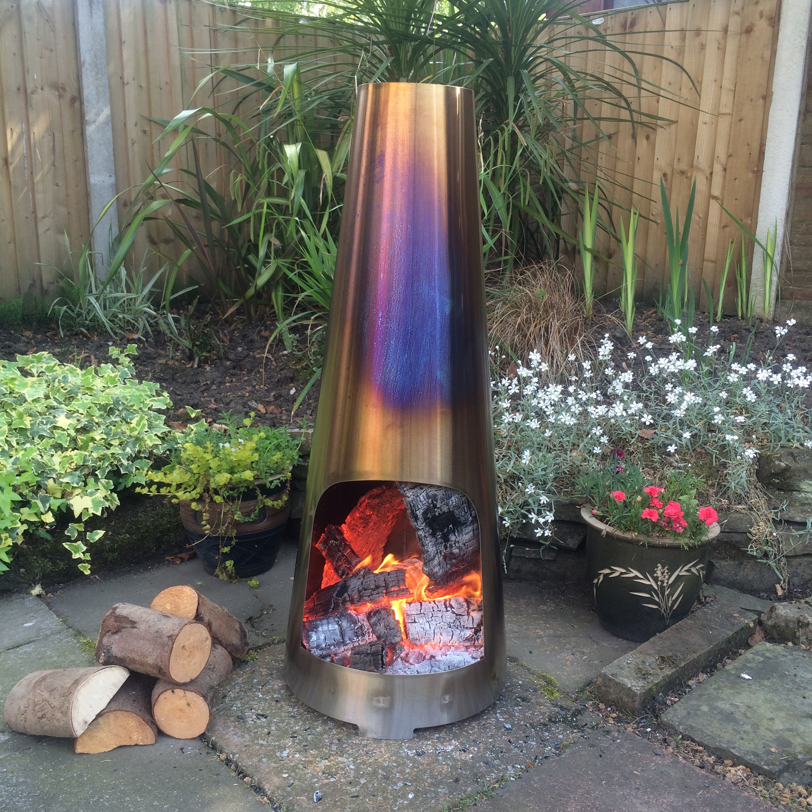 Made O' Metal Stainless Steel 110cm Garden Patio Cone Chimenea Log ...