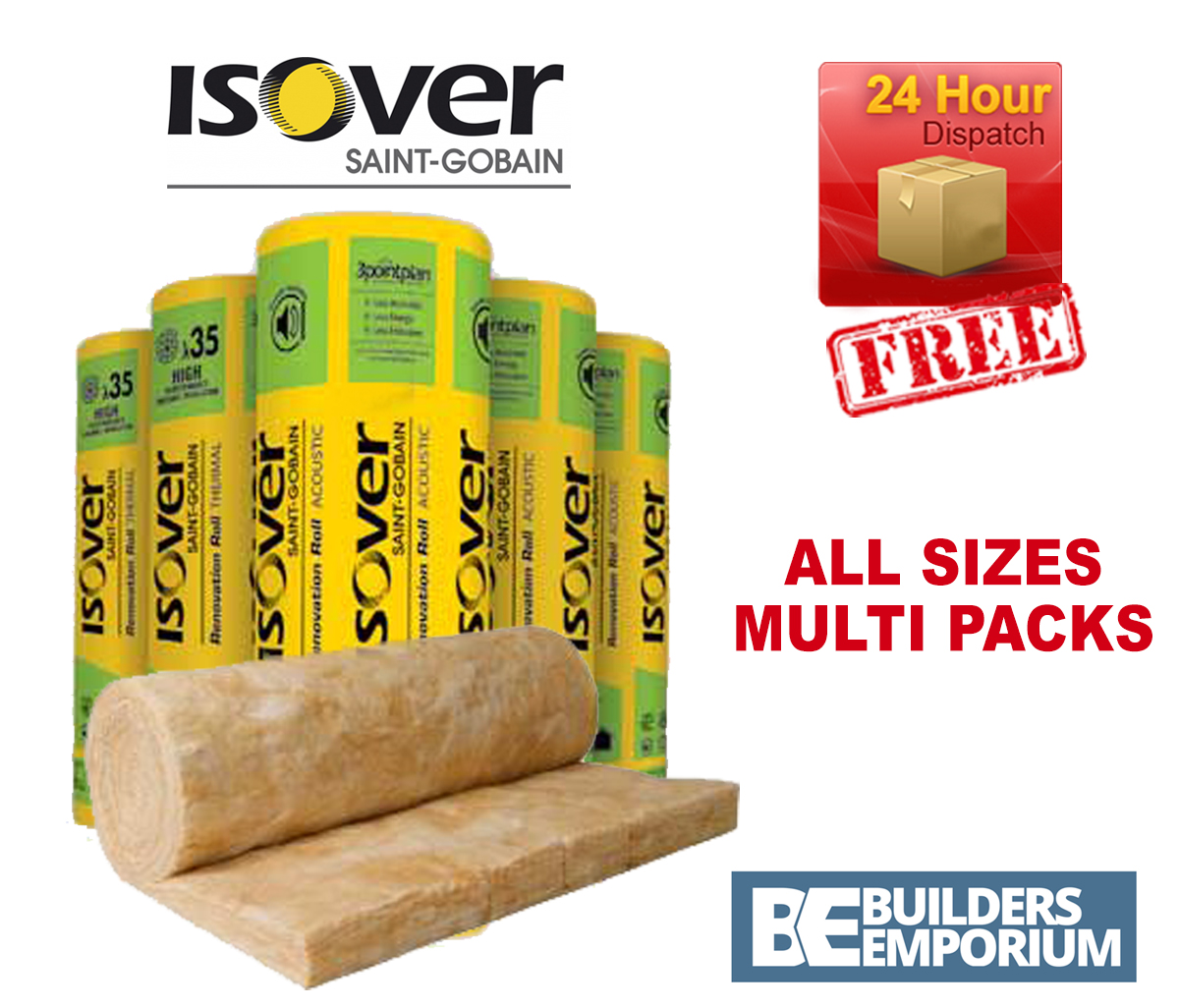 ISOVER LOFT INSULATION Spacesaver Roll Glass Mineral 100, 150, 170 and ...