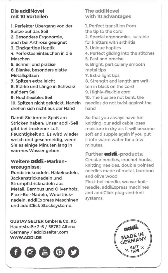 Addi Novel Square Tip Knitting Needles Fixed Circular 120cm | eBay UK