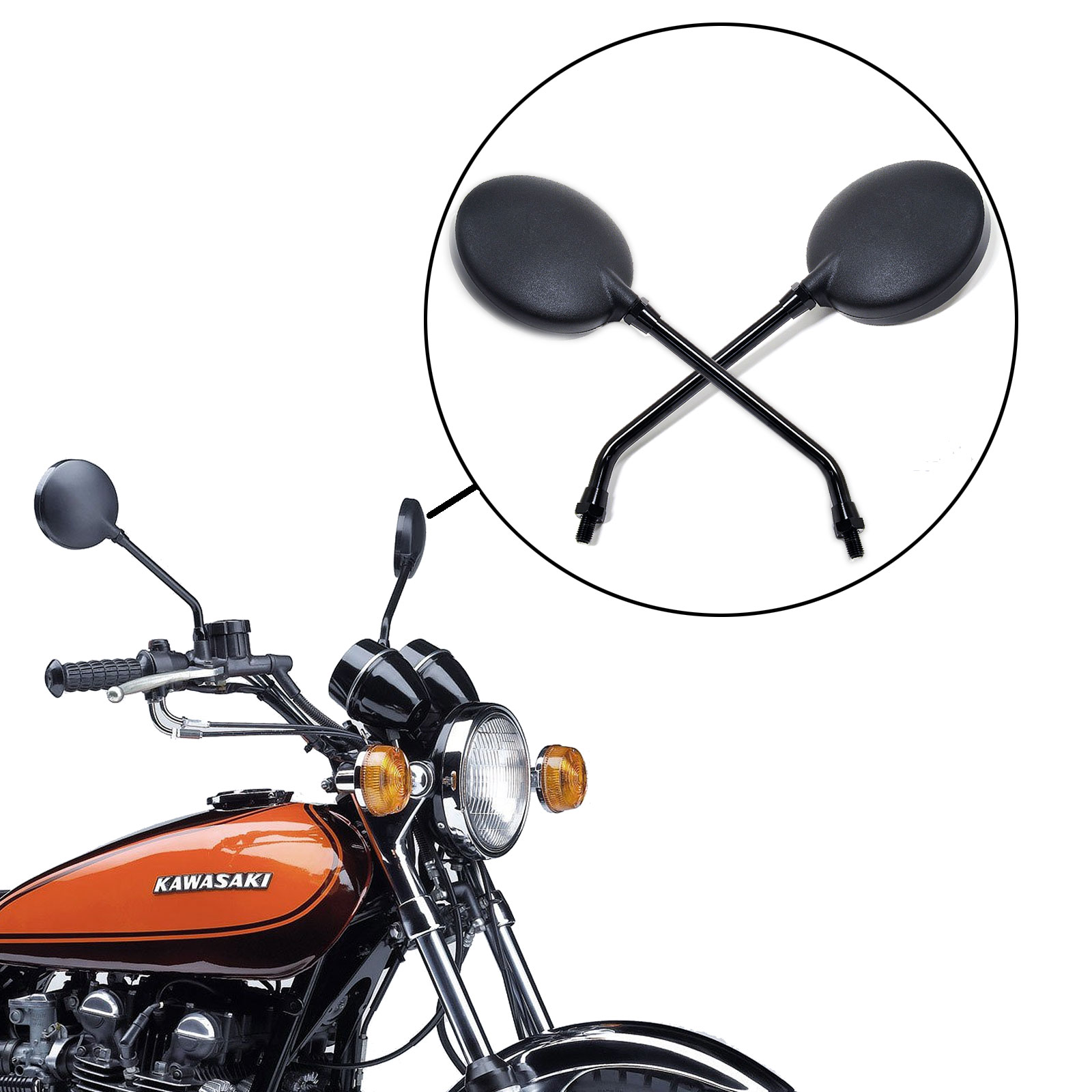 Kawasaki Z200 Z250 Z400 Z650 Z900 Z1000 Z1 Mirrors Pair Black Round