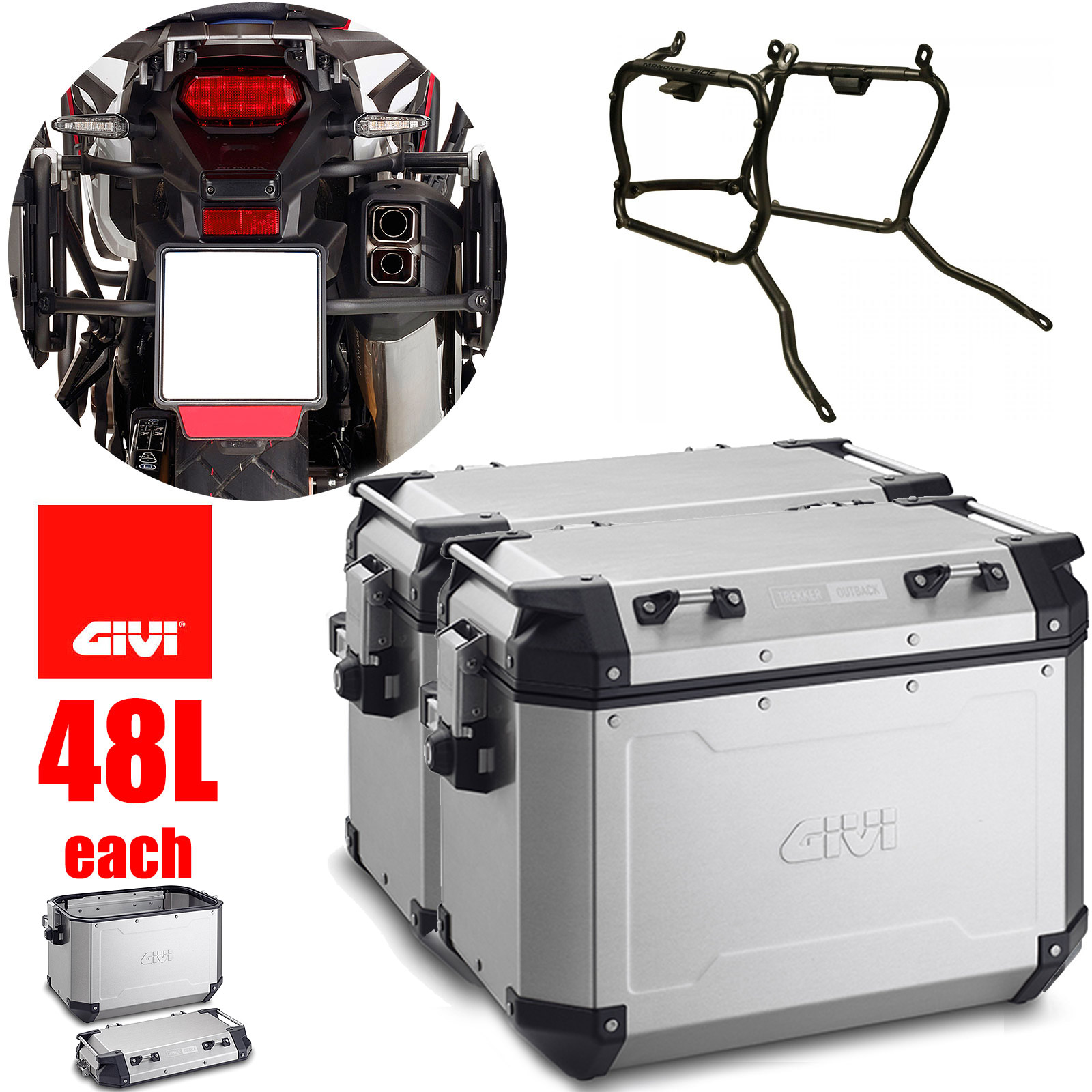 Suzuki DL 1000 V-Strom 2014-2017 Givi Carrier & Outback Panniers Silver ...