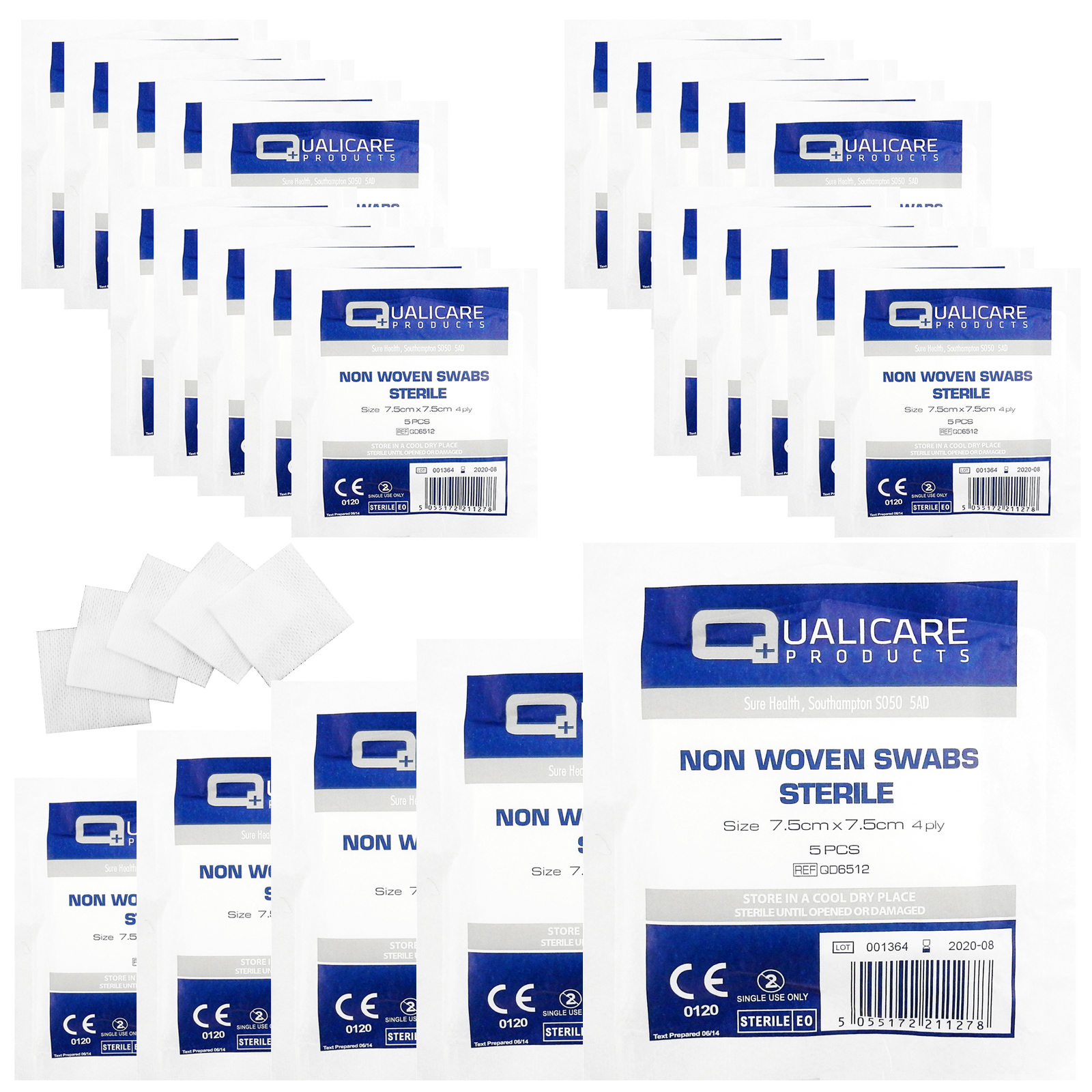 Qualicare Premium Hospital Non Woven Sterile Gauze Swabs - 7.5cm x 7 ...