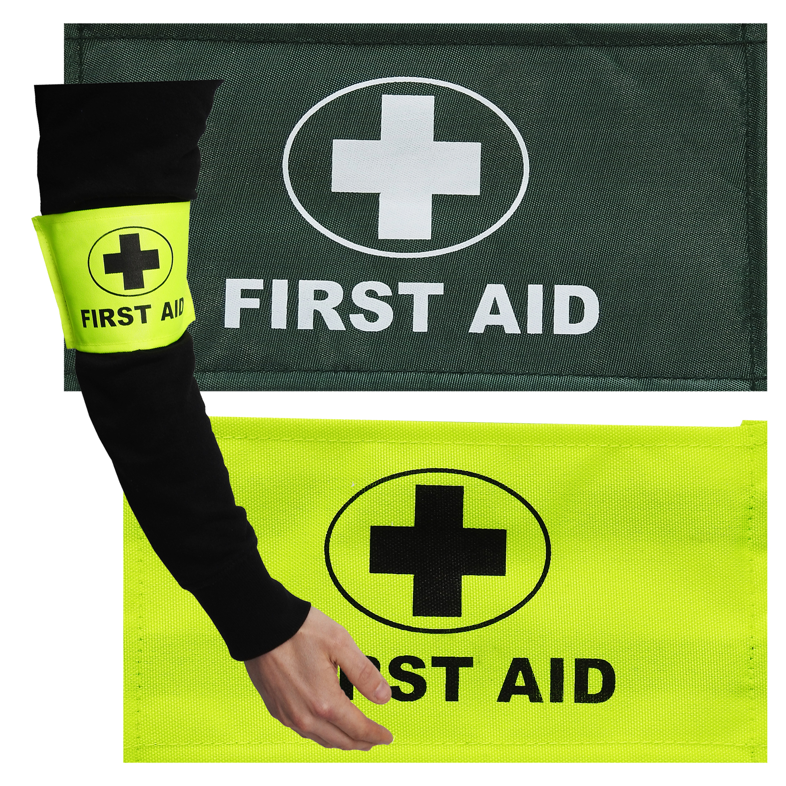 Yellow + Green Firs Aid Aider Medical ID Identification Badge Armband ...