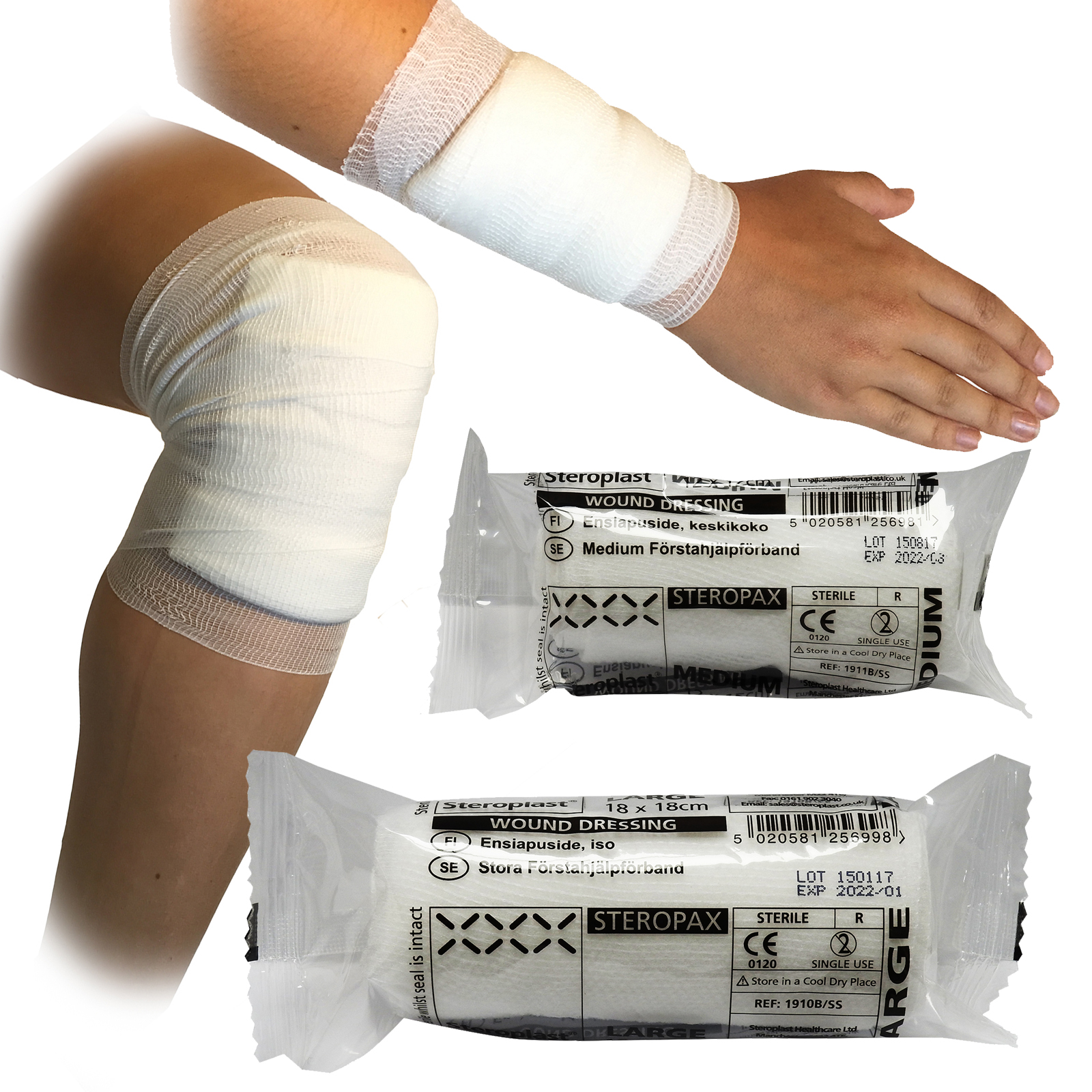 Steroplast Steropax CE Approved Sterile First Aid Bandage Dressings, 2 ...