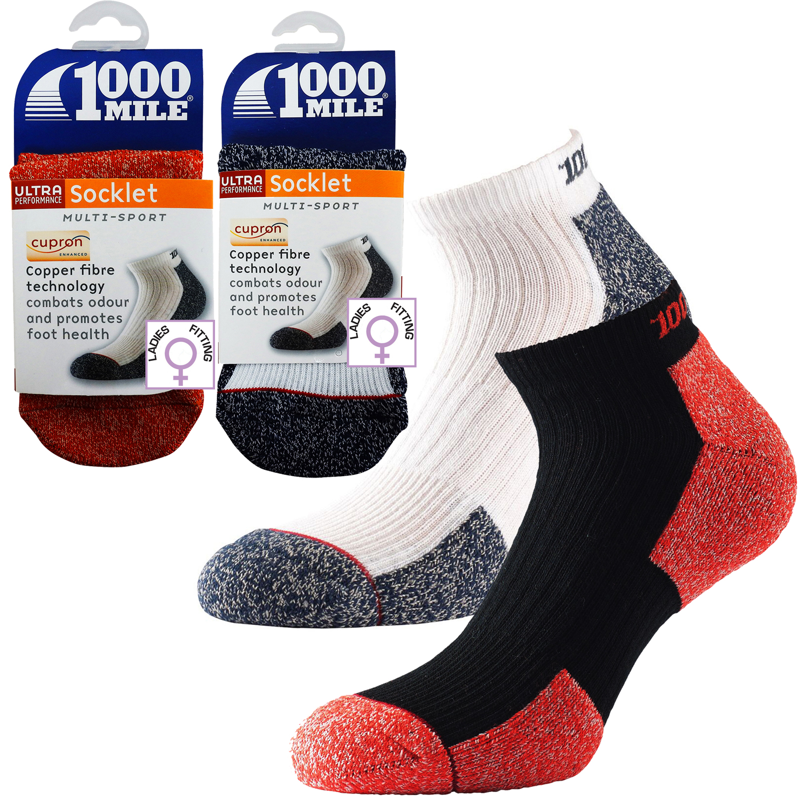 1000 Mile Ultra Performance Cupron Fibre Ankle Gym Womens Ladies Sports ...