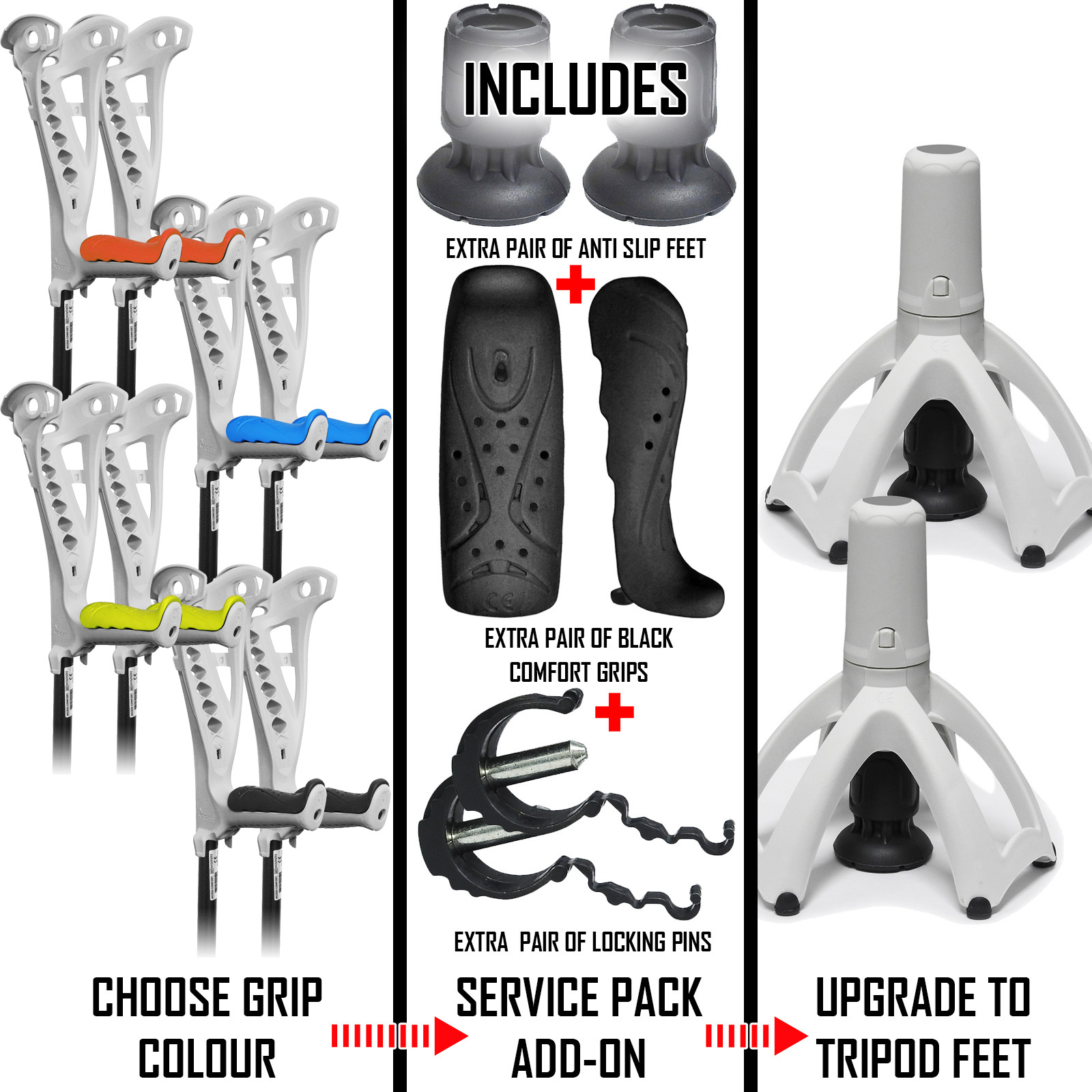 FDI Access Comfort Grip Adjustable Medical Open Cuff Walking Crutches ...
