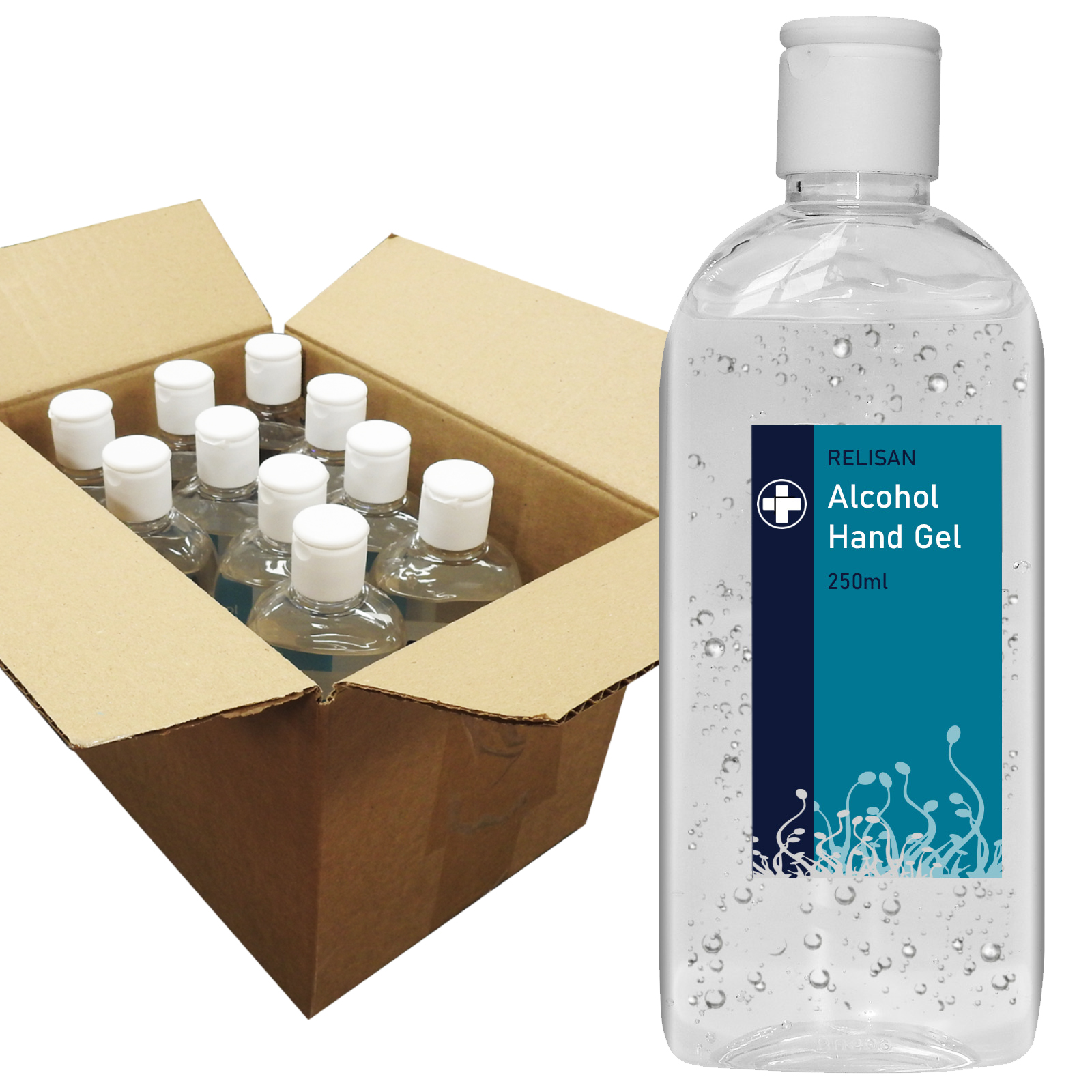 250ml x 10 BOTTLES - Relisan 70% Alcohol Hand Sanitiser Gel Clear ...