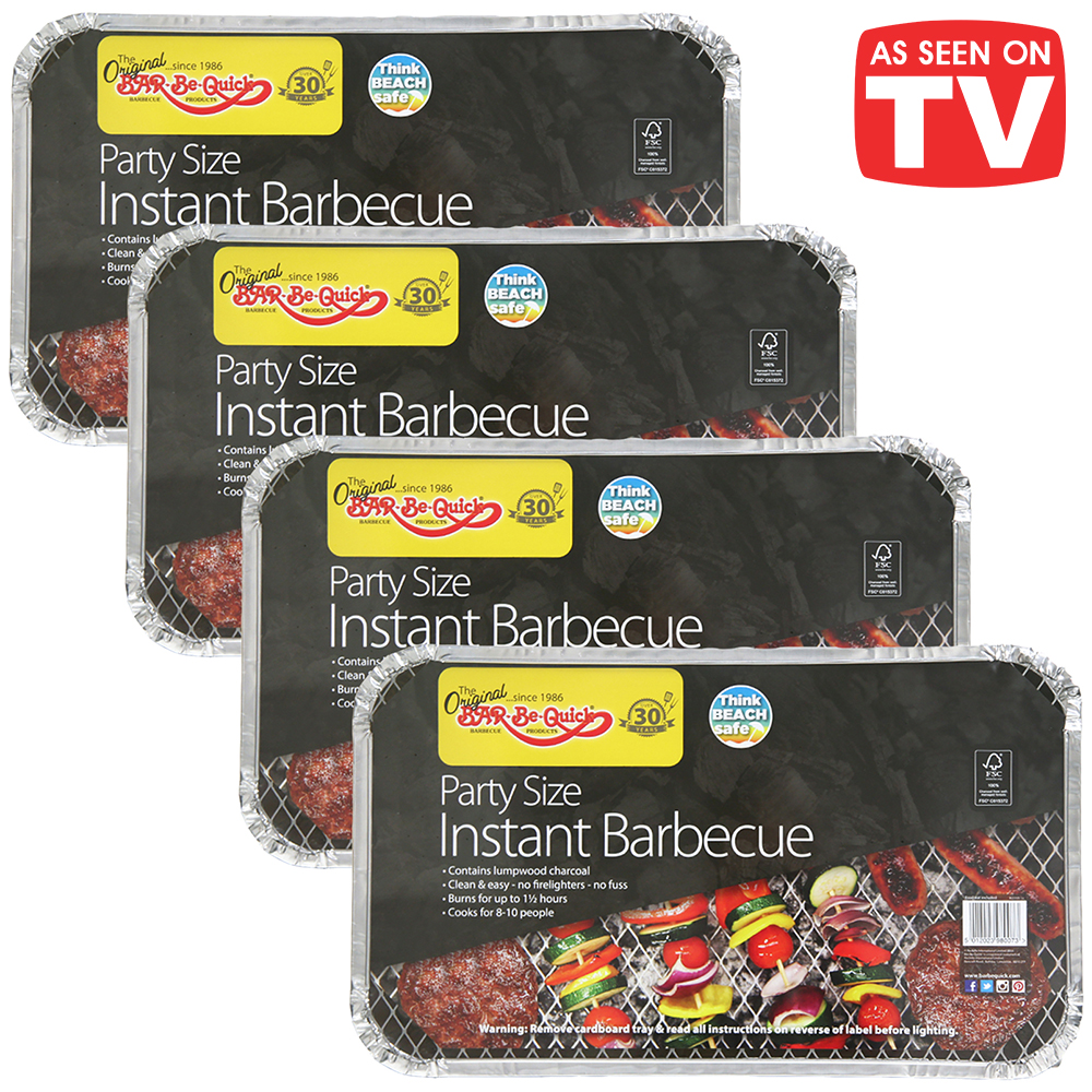 4 x Bar-Be-Quick Party Size Instant Barbecue 8-10 Person Disposable BBQ ...